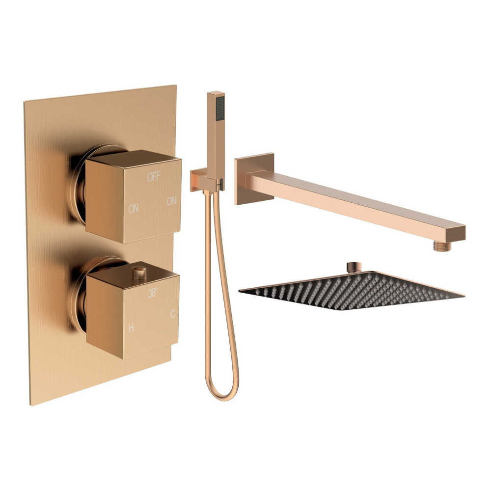 Ajax Hedon Brushed Bronze Thermostatic Shower Valve with Fixed Head and ...