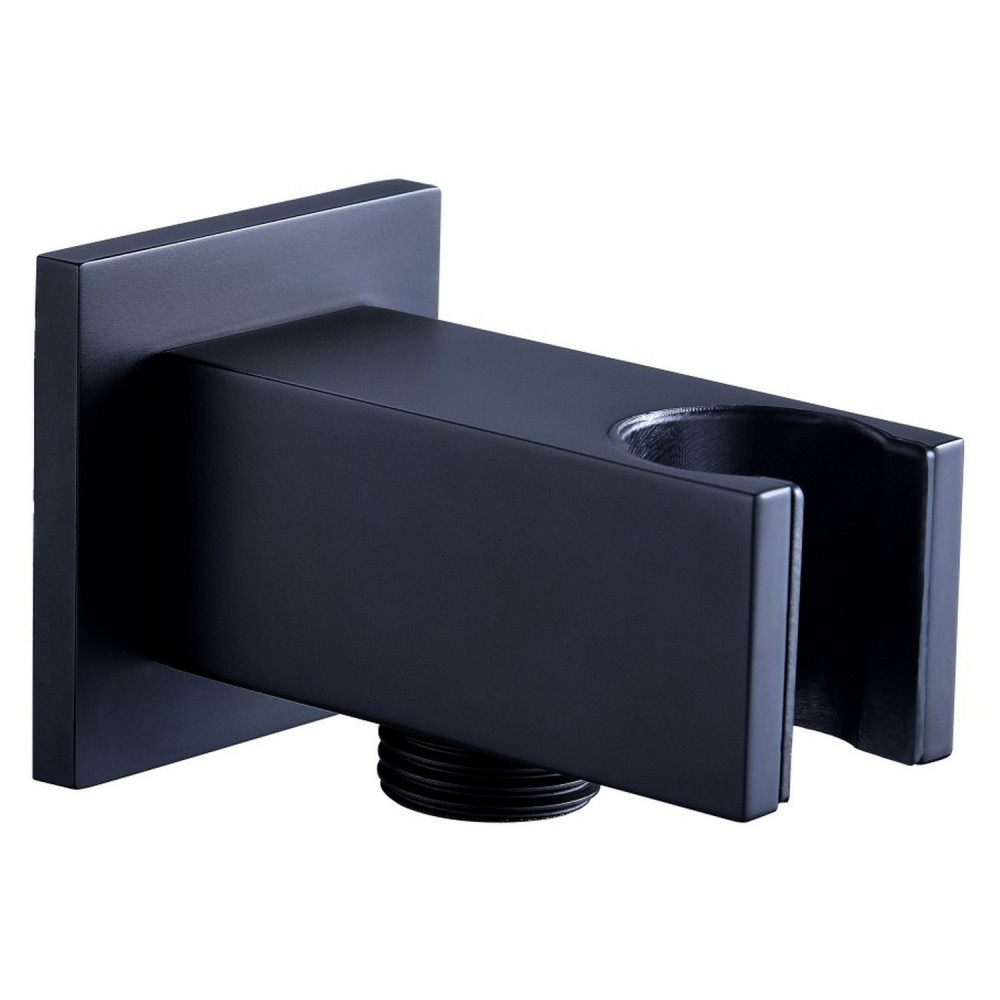 Ajax Hedon Matt Black Square Handset Wall Bracket with Outlet | Showering