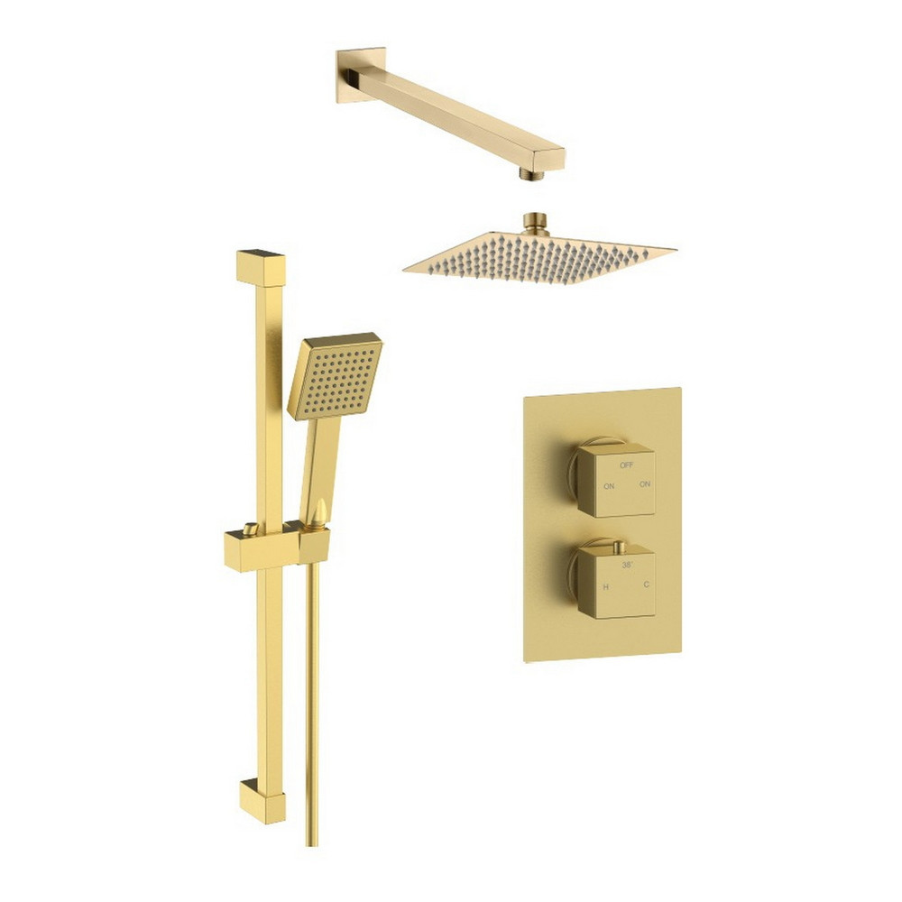 Ajax Square Brushed Brass Two Outlet Concealed Shower Pack | Low Price