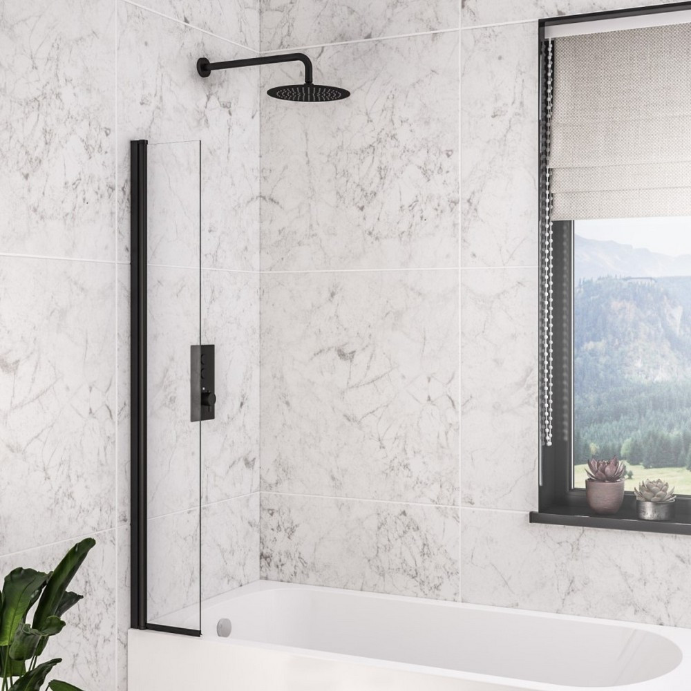 Beaufort 6mm Straight 300 x 1400mm Matt Black Designer Bath Screen ...