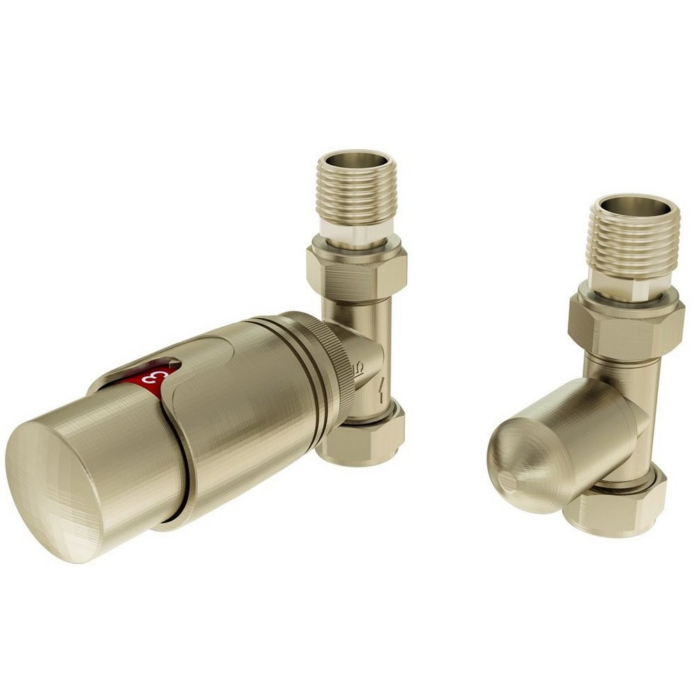 Eastbrook Brushed Brass Straight 15mm Thermostatic Radiator Valves ...