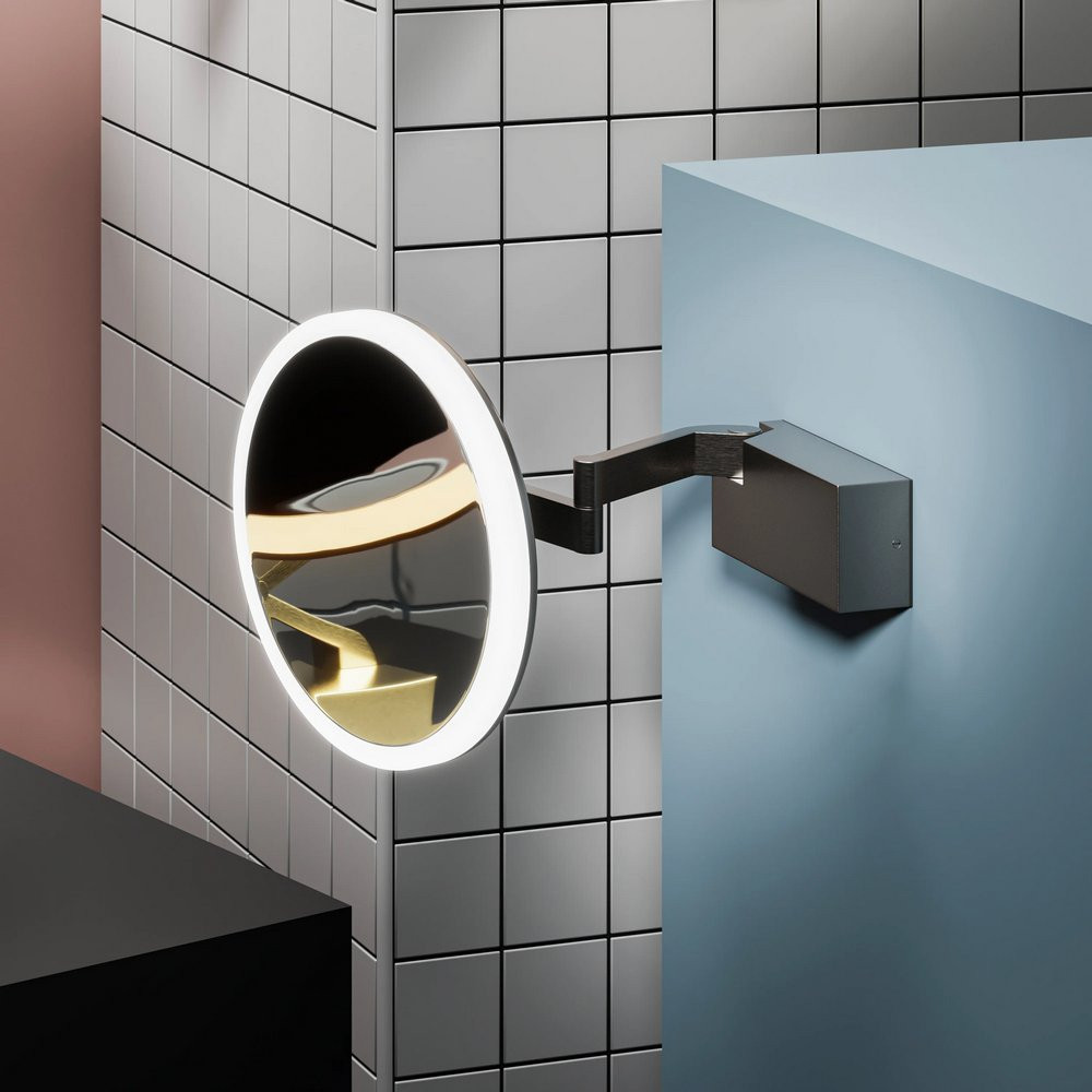 HIB Cirque Gunmetal Illuminated Magnifying Bathroom Mirror | Best Price