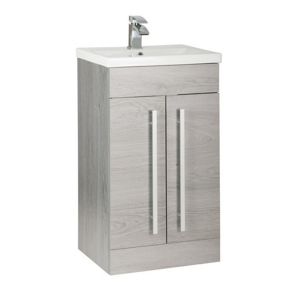 Kartell Purity 500mm Floor Standing 2 Door Silver Oak Vanity Unit with ...