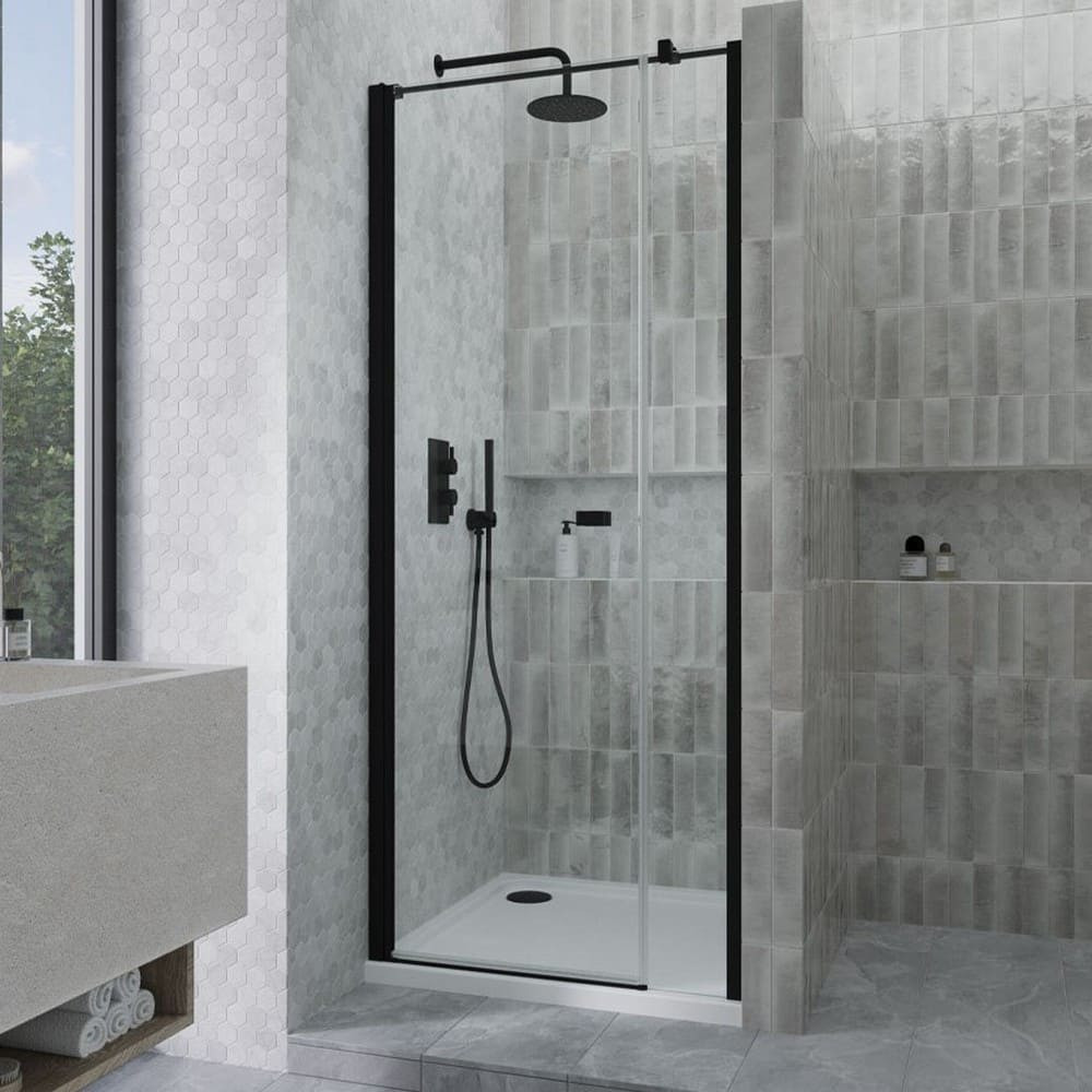 Kudos Siona 1000mm Pivot Recess Shower Door in Matt Black | Enclosures