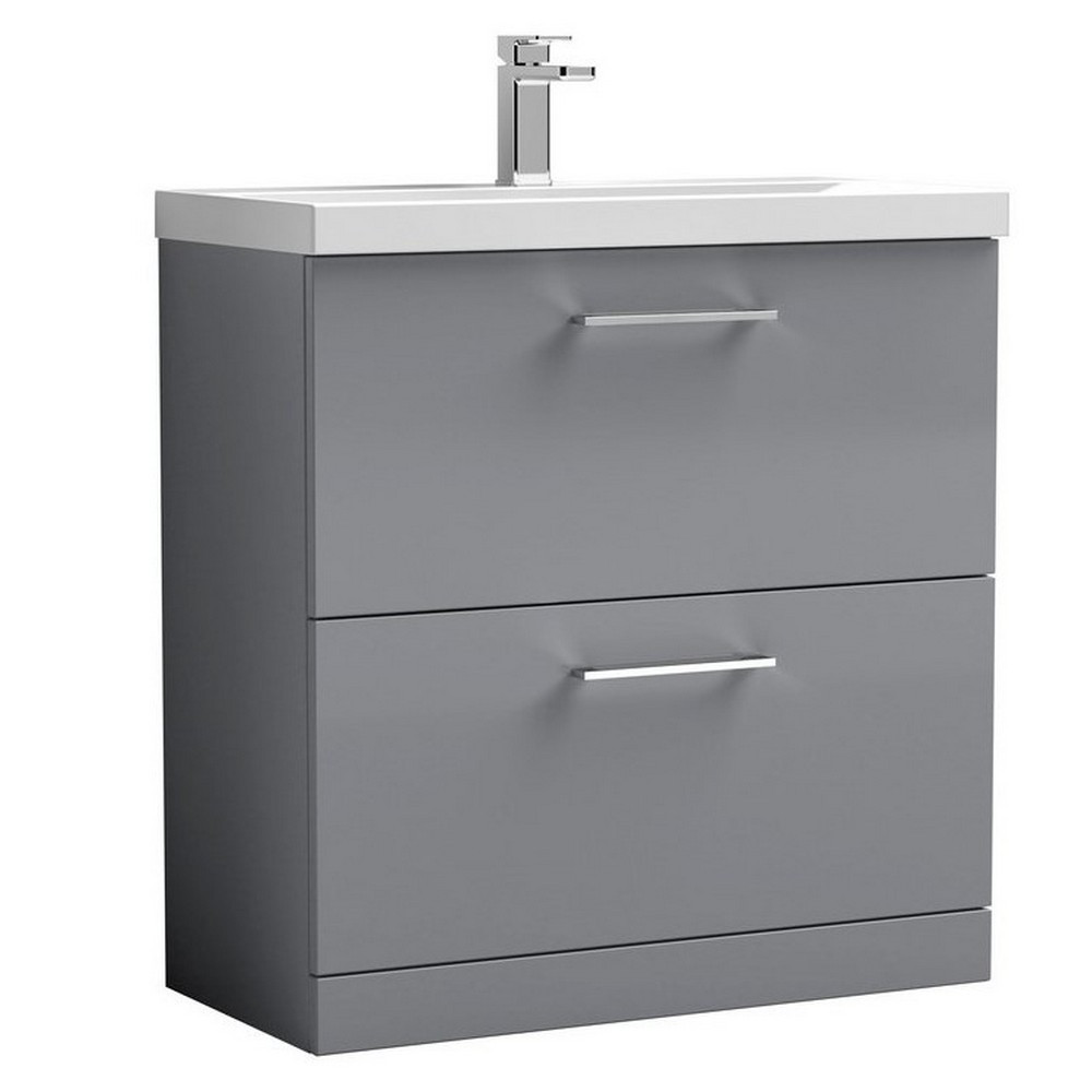 Nuie Arno 800mm Satin Grey Floor Standing Two Drawer Vanity Unit with ...