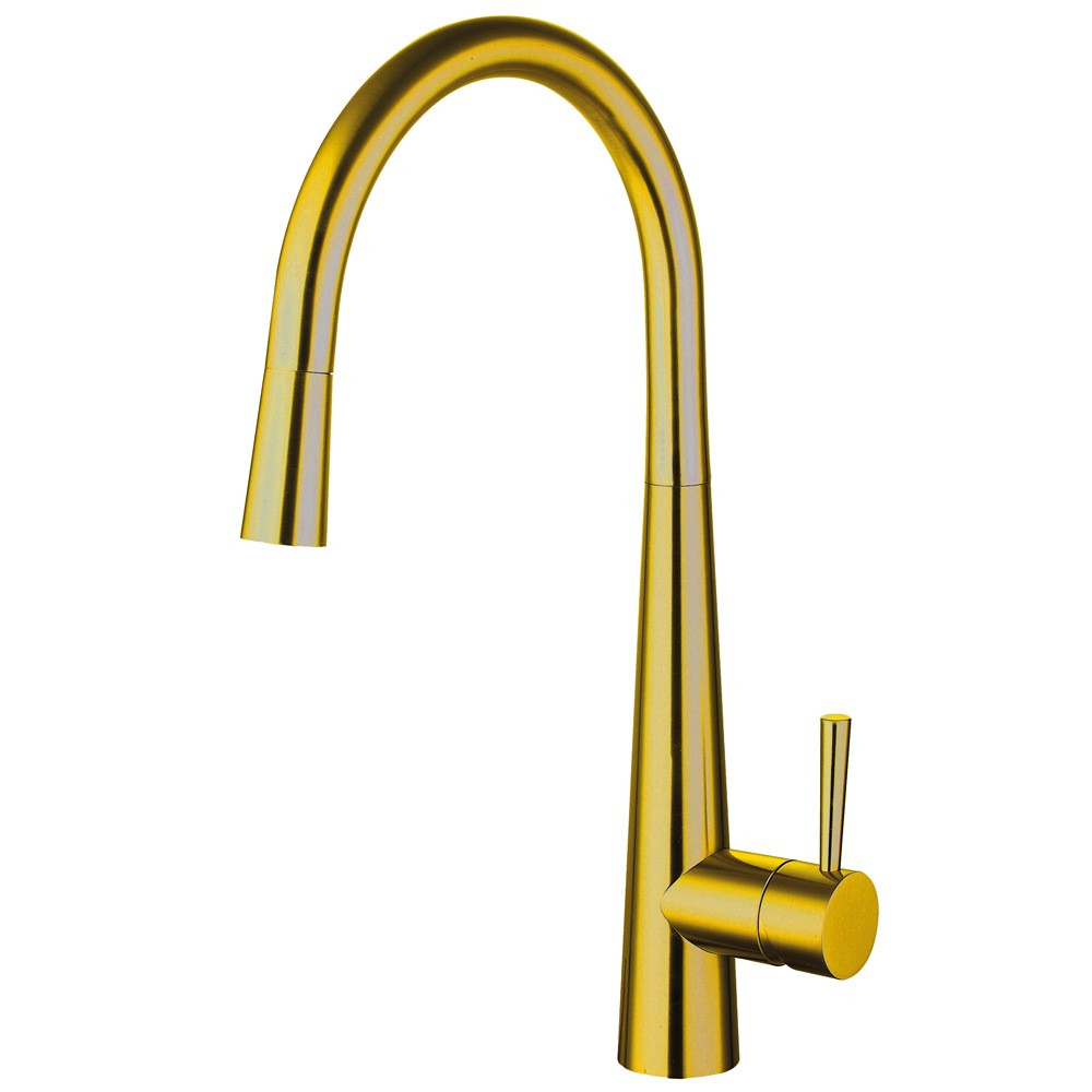Trisen Jema Brushed Gold Single Lever Pull Out Kitchen Tap | Low Price
