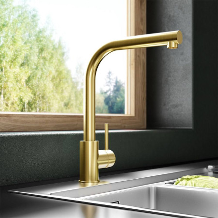 Trisen Era Brushed Gold Single Lever Pull Out Kitchen Tap | Low Price